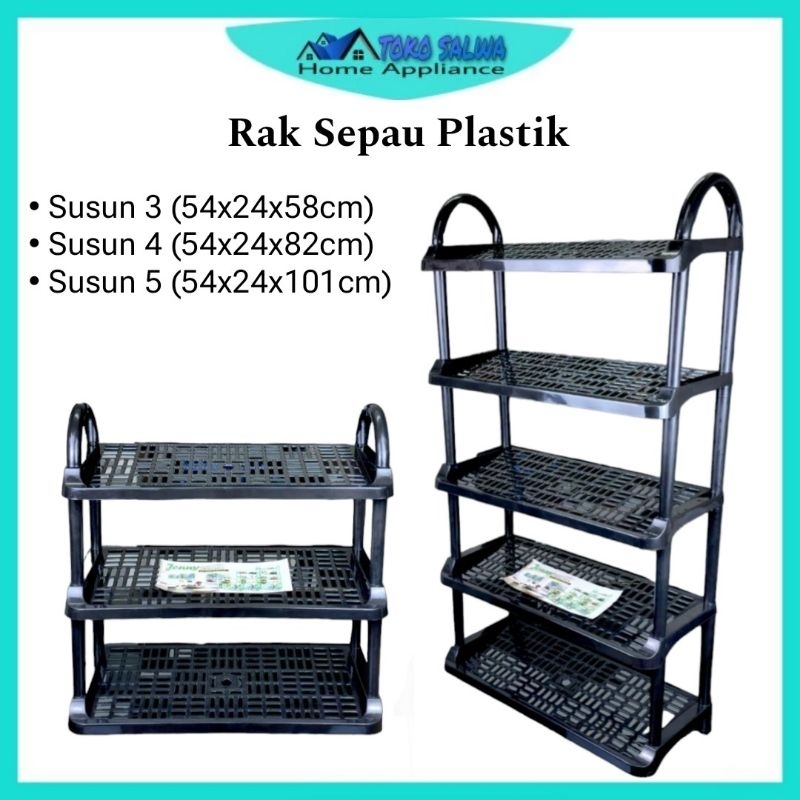 Jual Rak Sepatu Plastik /Rak Sepatu Miring Jenny Hitam 3 susun/4 susun ...