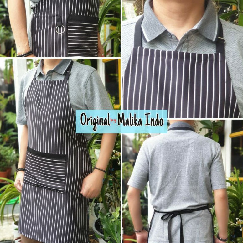 Jual Terbaru.. Apron Salur Fullsize Apron Barista Loreng Hitam-Putih ...