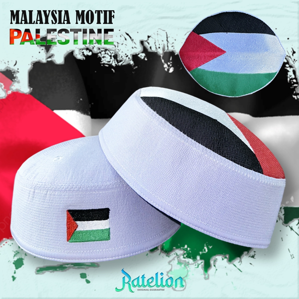 Jual Peci MALAYSIA Haji Motif Palestina Kopiah Pria Malaisia Putih ...