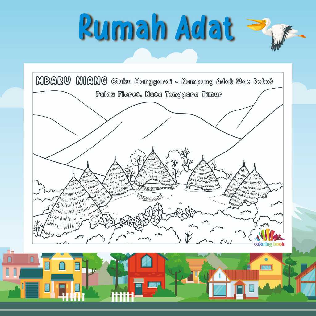 Jual KERTAS MEWARNAI / COLORING / KERTAS GAMBAR / RUMAH ADAT / KERTAS ...