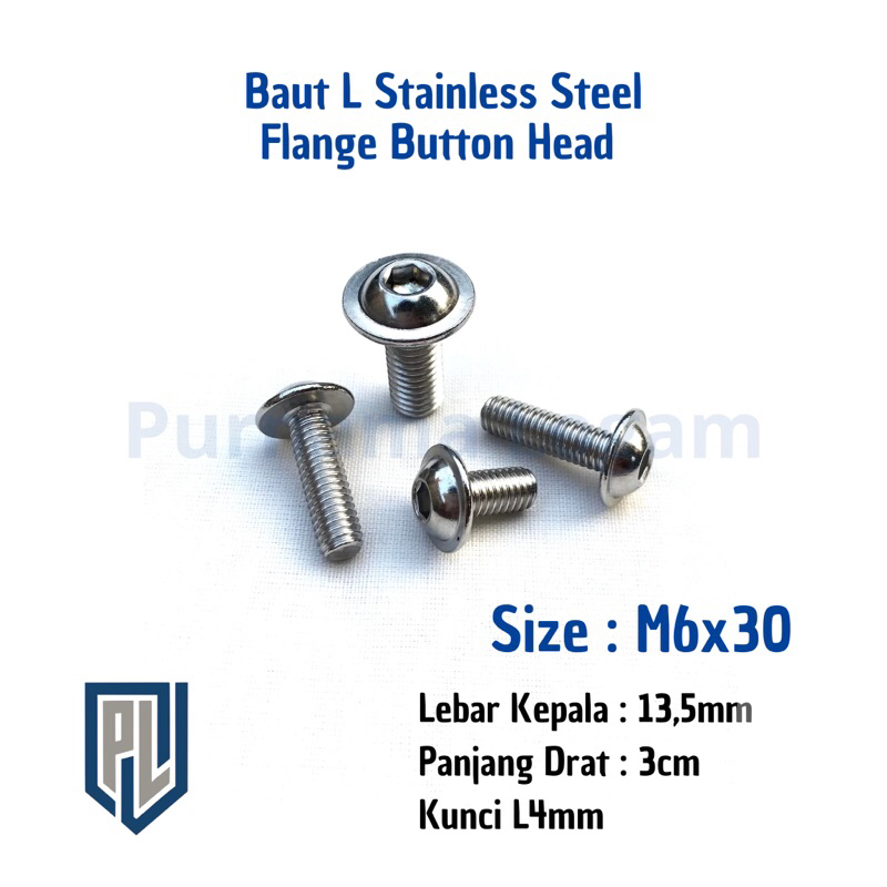 Jual Baut L Button Flange M6 x 30 ( 3 cm ) Stainless 304/ Drat 10 ANTI KARAT DRAT Baut Payung ...