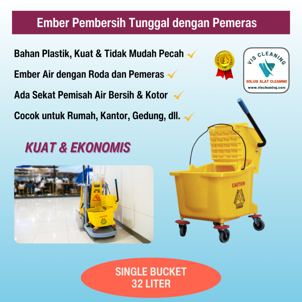 Jual Single Bucket 32 Liter Mop Wringer Trolley Sidepress / Alat Peras ...