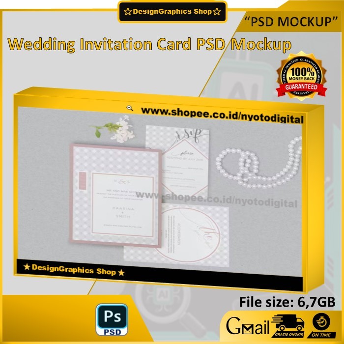 Jual Mockup Kartu Undangan Pernikahan Format Photoshop PSD Wedding ...