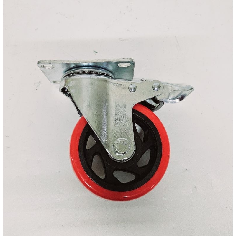 Jual Roda pu merah 4 inch putar+rem/swivel breake xptool | Shopee Indonesia