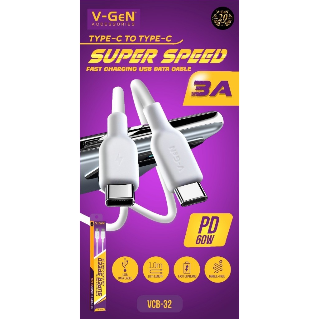 Jual Kabel Data USB V-GeN VCB-32 Fast Charging Type C to Type C 3A PD ...