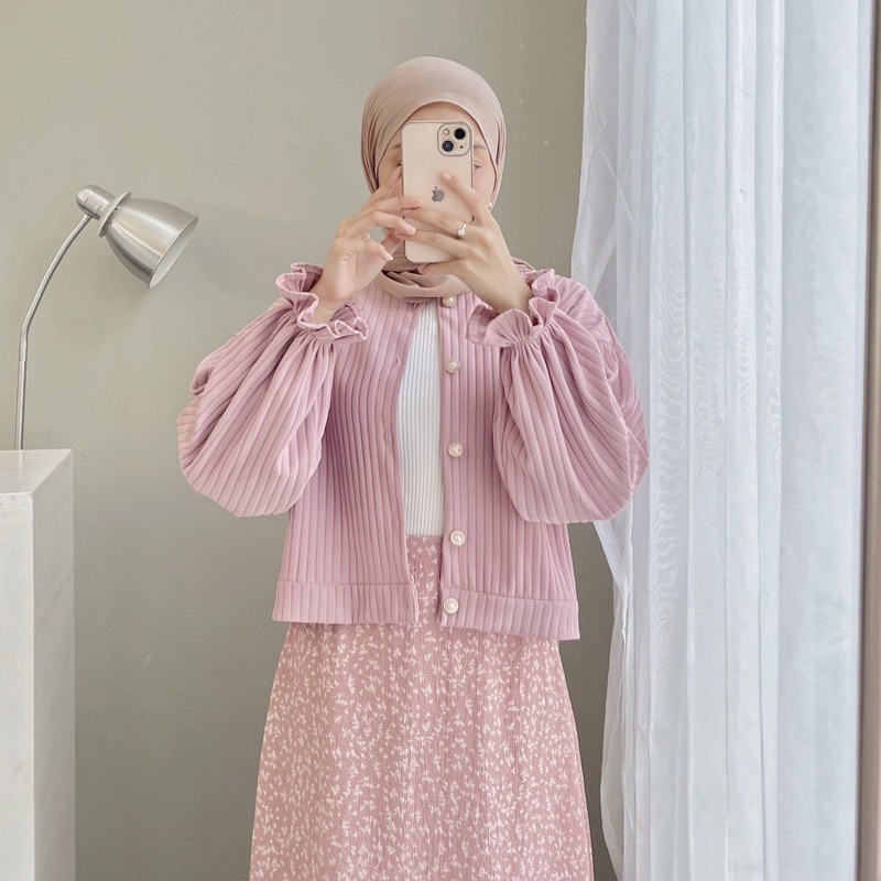 Jual CARDIGAN CROP ATASAN WANITA KOREAN STYLE / OUTER KOREAN STYLE CARDIGAN HORNET RUFFLE STRIPE ...