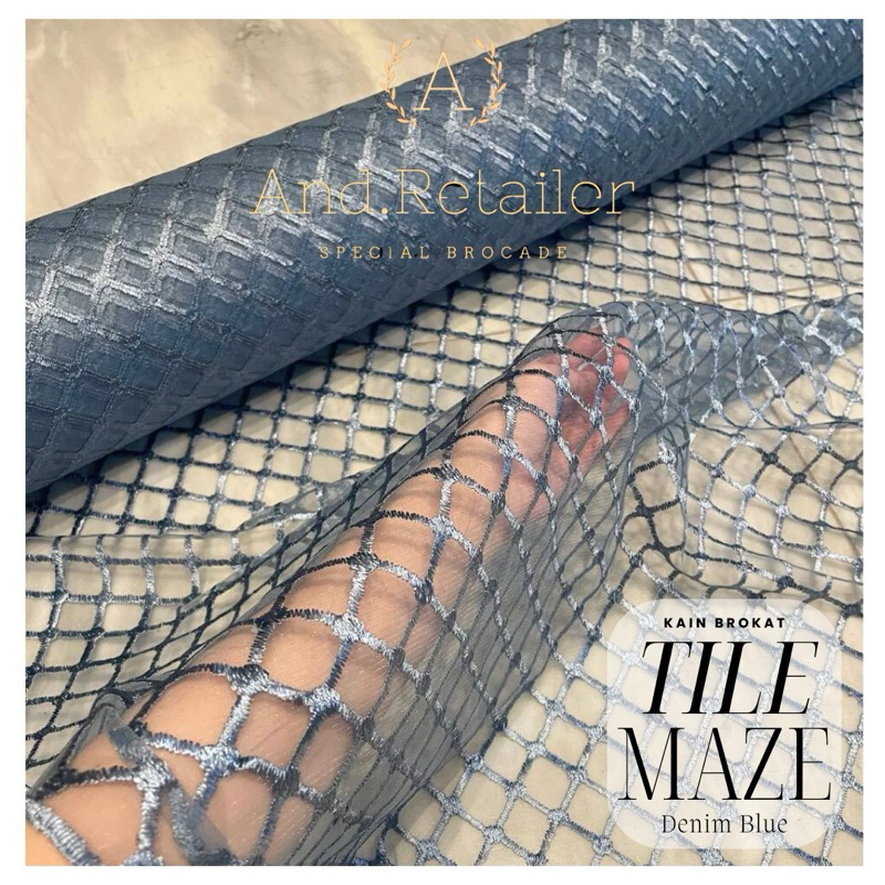 Jual Bahan Kain Brukat Tile Kotak Tulle Mesh Warna Blue Denim Biru ...