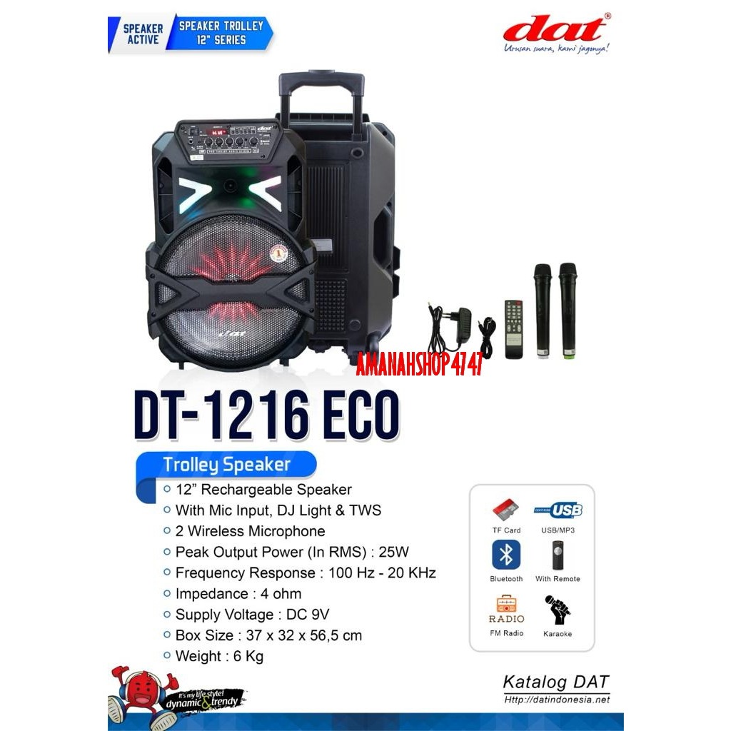 Jual SPEAKER PORTABLE DAT DT 1216 ECO DT1216 ECO USB BLUETOOTH ORIGINAL ...