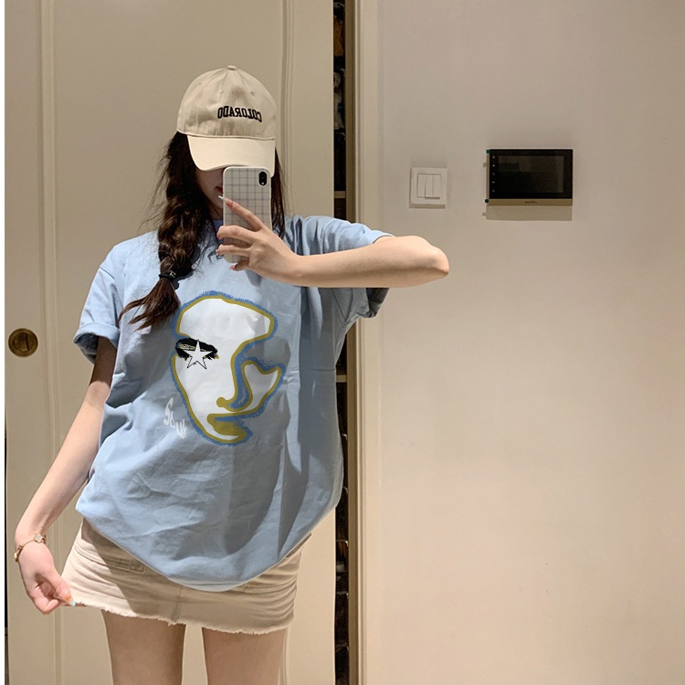 Jual Baju Kaos Wanita Lengan Pendek Retro Street Style Oversize Blurred ... Jual Baju Kaos Wanita Lengan Pendek Retro Street Style Oversize Blurred ...