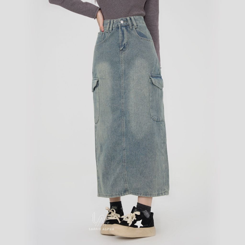 Jual Lassie Alpha J65 ready stok Rok panjang denim wanita Rok Biru Muda ...