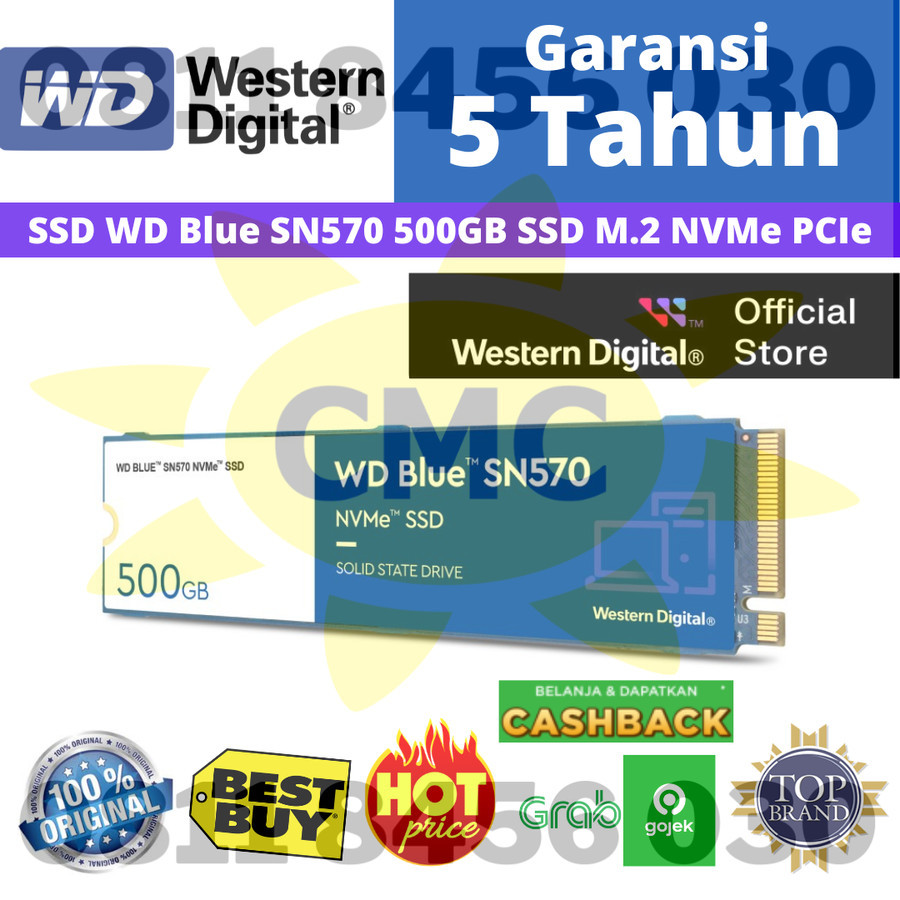 Jual SSD WD Blue SN570 M.2 Pcie Gen3 Nvme 2280 500 GB WDC Blue M2 500GB ...
