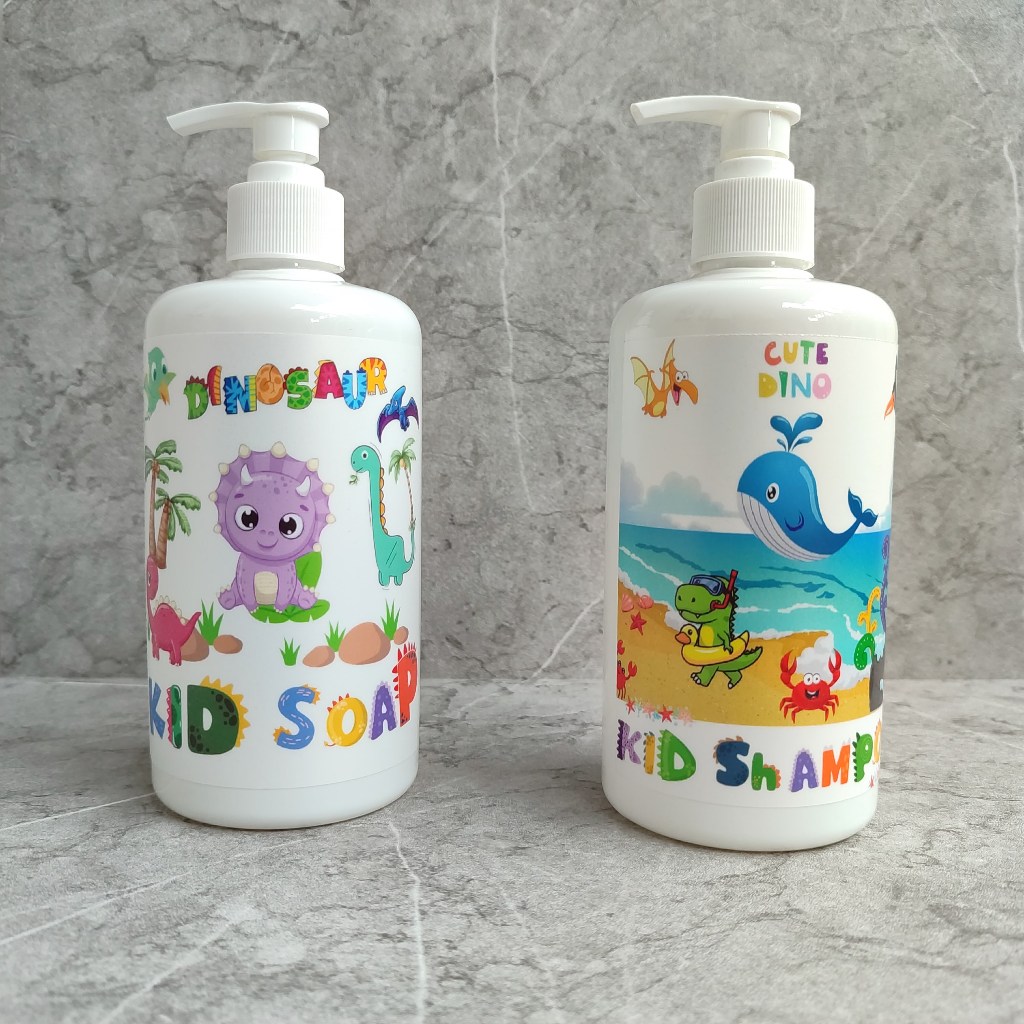 Jual Botol Sabun Refill Anak Lucu Aesthetic 500ml Motif Dino Putih ...