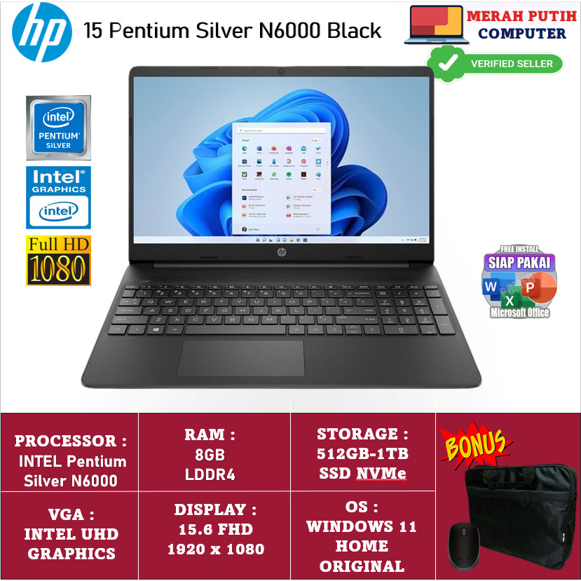 Jual HP 15 INTEL PENTIUM SILVER N6000 16GB RAM 512GB SSD 15.6 FHD ...