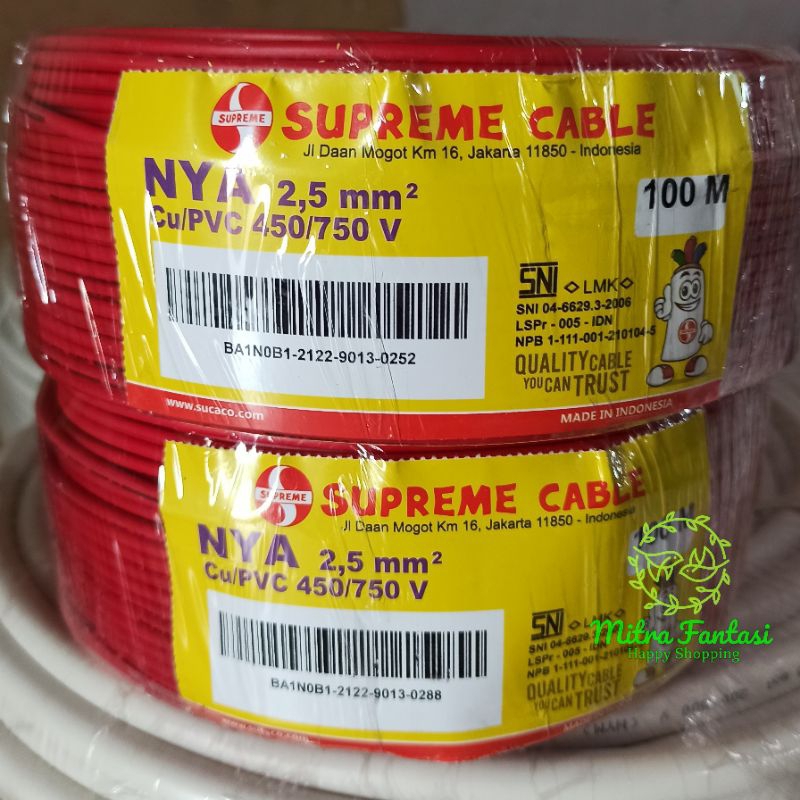 Jual Kabel Listrik SUPREME NYA 1x2.5mm 100 Meter Per Roll Kawat Tunggal Tembaga 100m 1x2,5mm 1 x ...