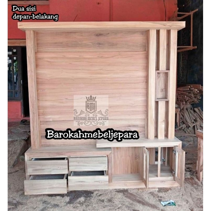Jual Backdrop TV Partisi Jati Dua sisi penyekat ruangan | Shopee Indonesia