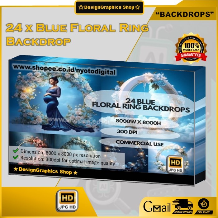 Jual Backdrops Background Photo Studio Cincin Bunga Biru 24 x Blue ...