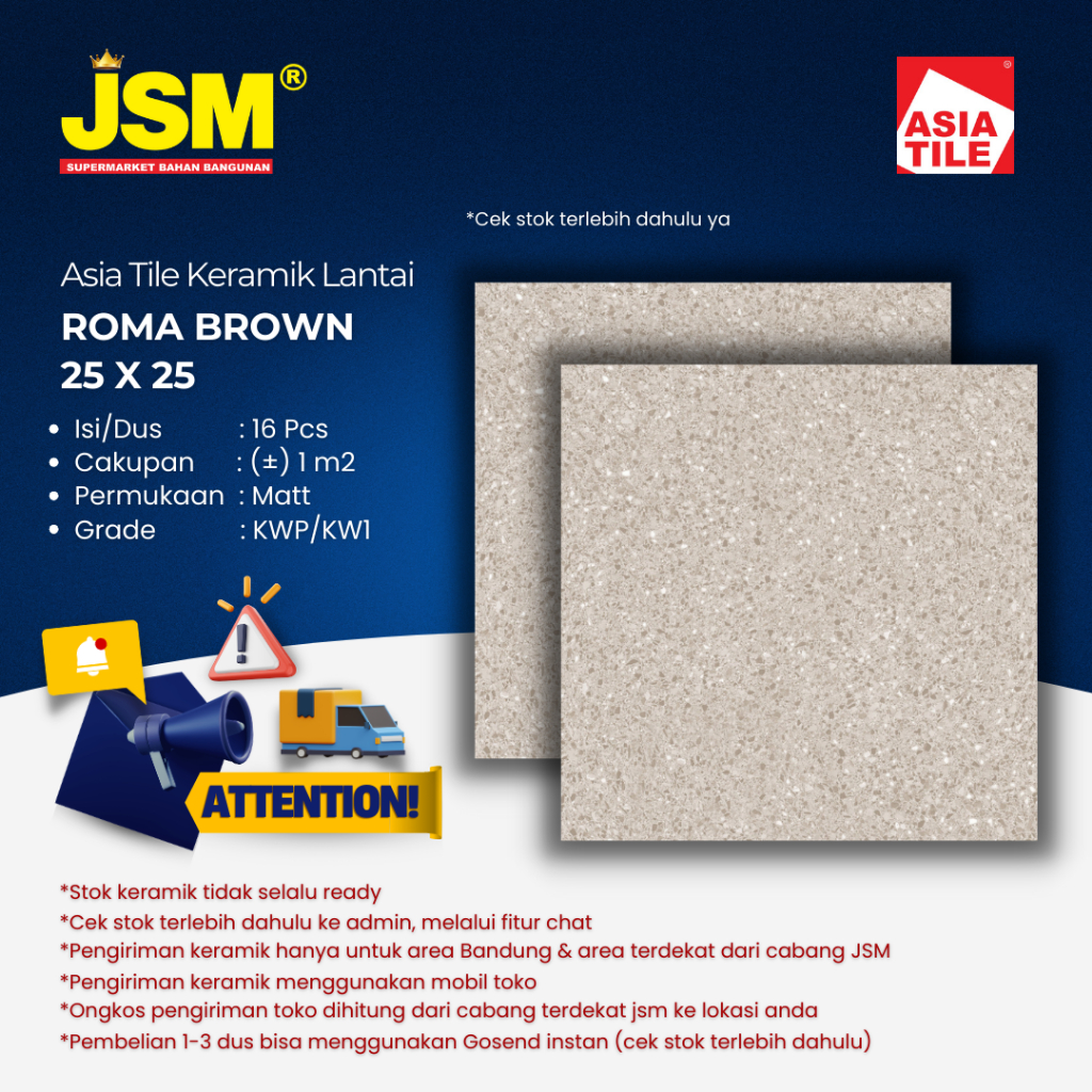 Jual Asia Tile Keramik Lantai Kamar Mandi Roma Brown Matt 25x25 - JSM ...