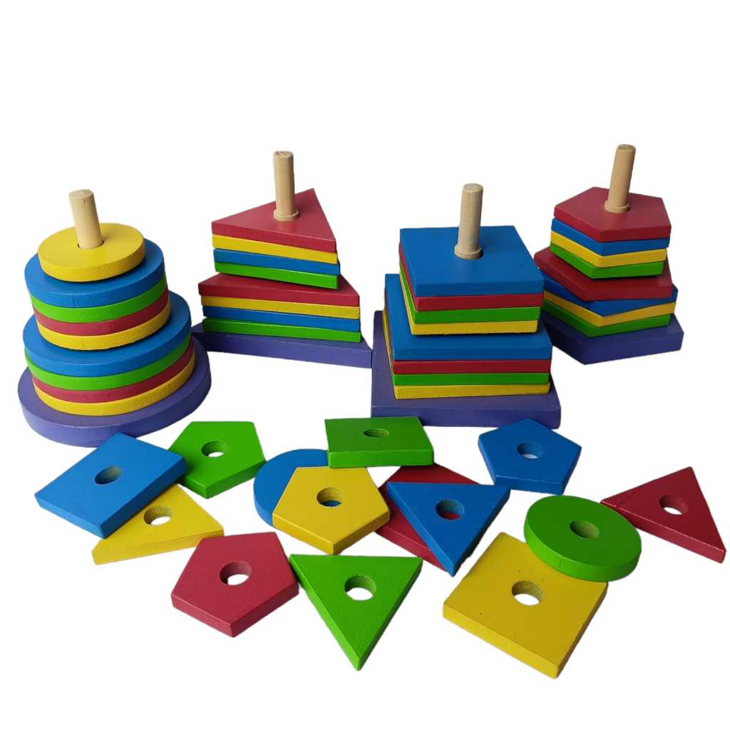 Jual Mainan Edukasi Menara Pelangi Segitiga Lingkaran Persegi Segilima ...