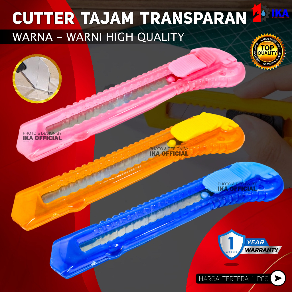 Jual Pisau Cutter Ukuran Besar 18mm / Transparan Warna Warni Cuter ...