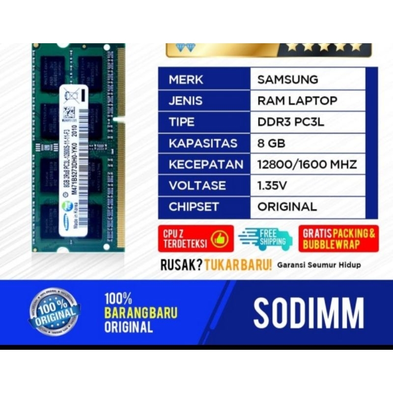 Jual RAM Samsung DDR3 pc3L 8gb Sodim PC 12800 | Shopee Indonesia