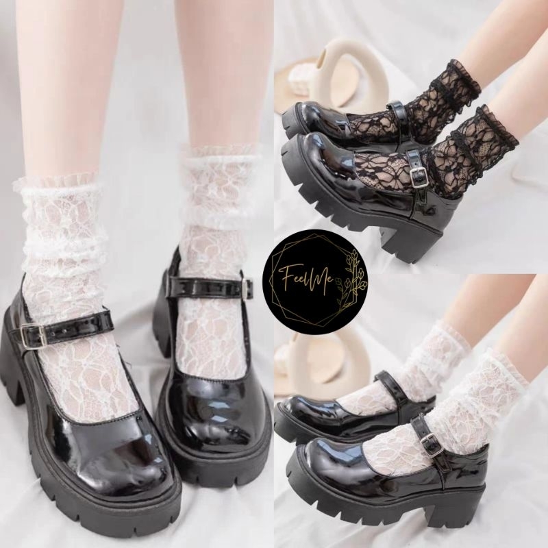 Jual FeelMe KK-052 kaos kaki brokat korea tumpuk renda bunga transparant kekinian korea harajuku ...