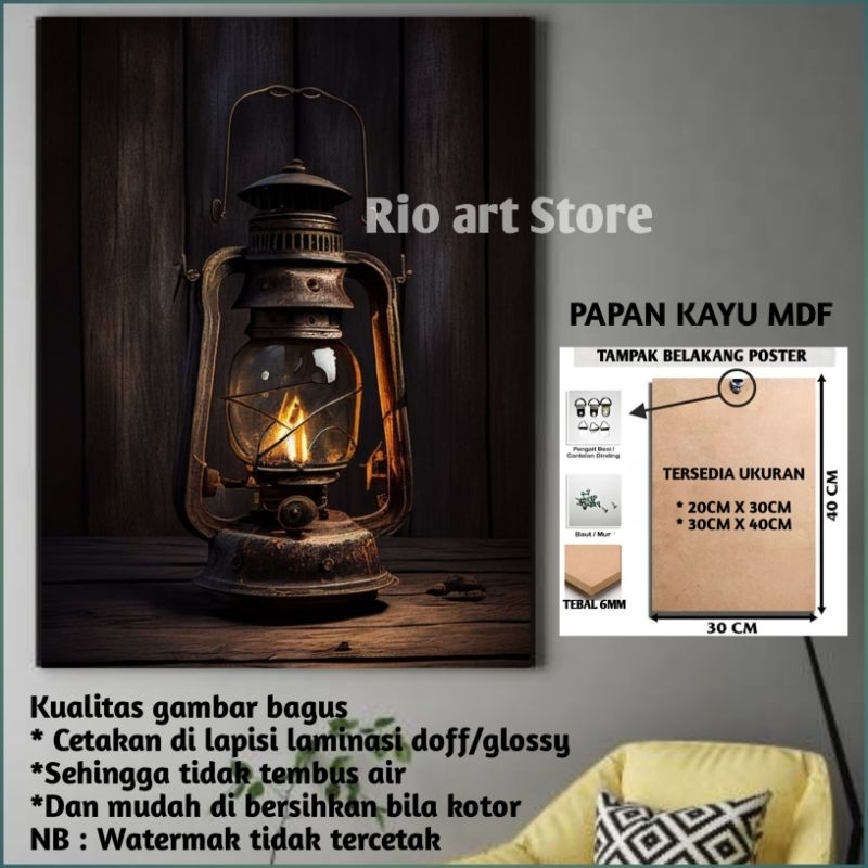 Jual Poster kayu mdf lampu jadul antik untuk walldekor atau dekorasi ...