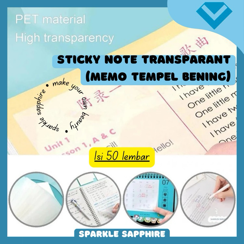 Jual STICKY NOTE TRANSPARANT 50 LEMBAR BENING TEMBUS MEMO NOTES TEMPEL ...