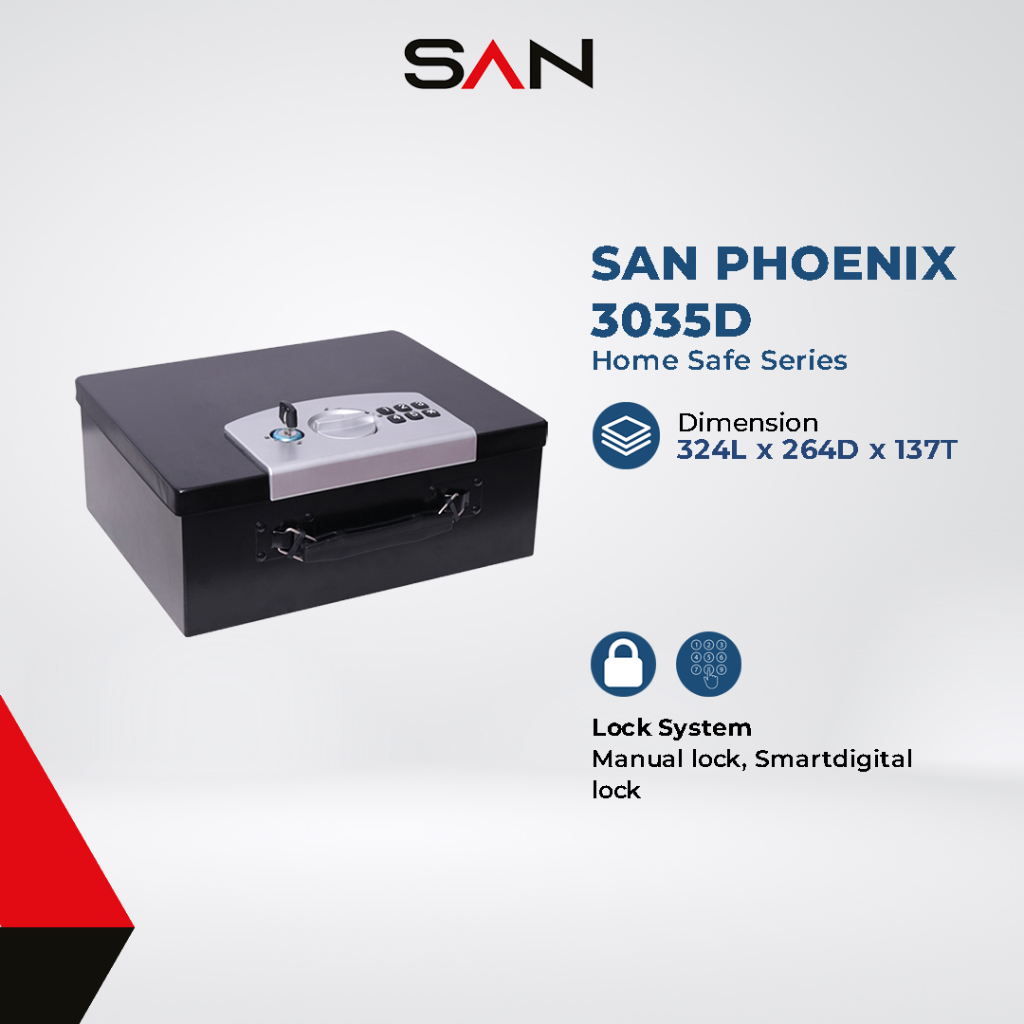 Jual BRANKAS BESI DIGITAL LOCK CASH BOX PORTABLE SAN PHOENIX 3035D ...