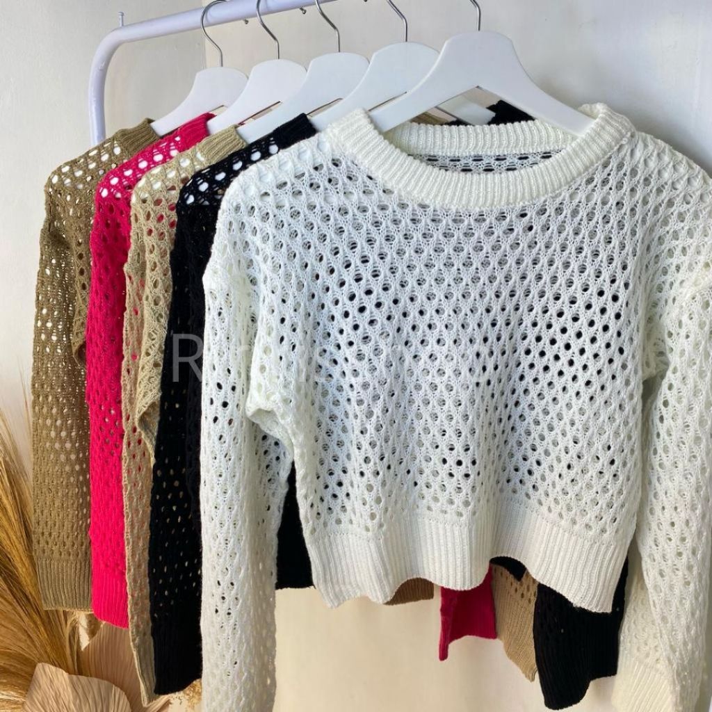 Jual Croptop Rajut Jaring Flowy - Blouse Rajut Jaring Wanita BB 35KG ...