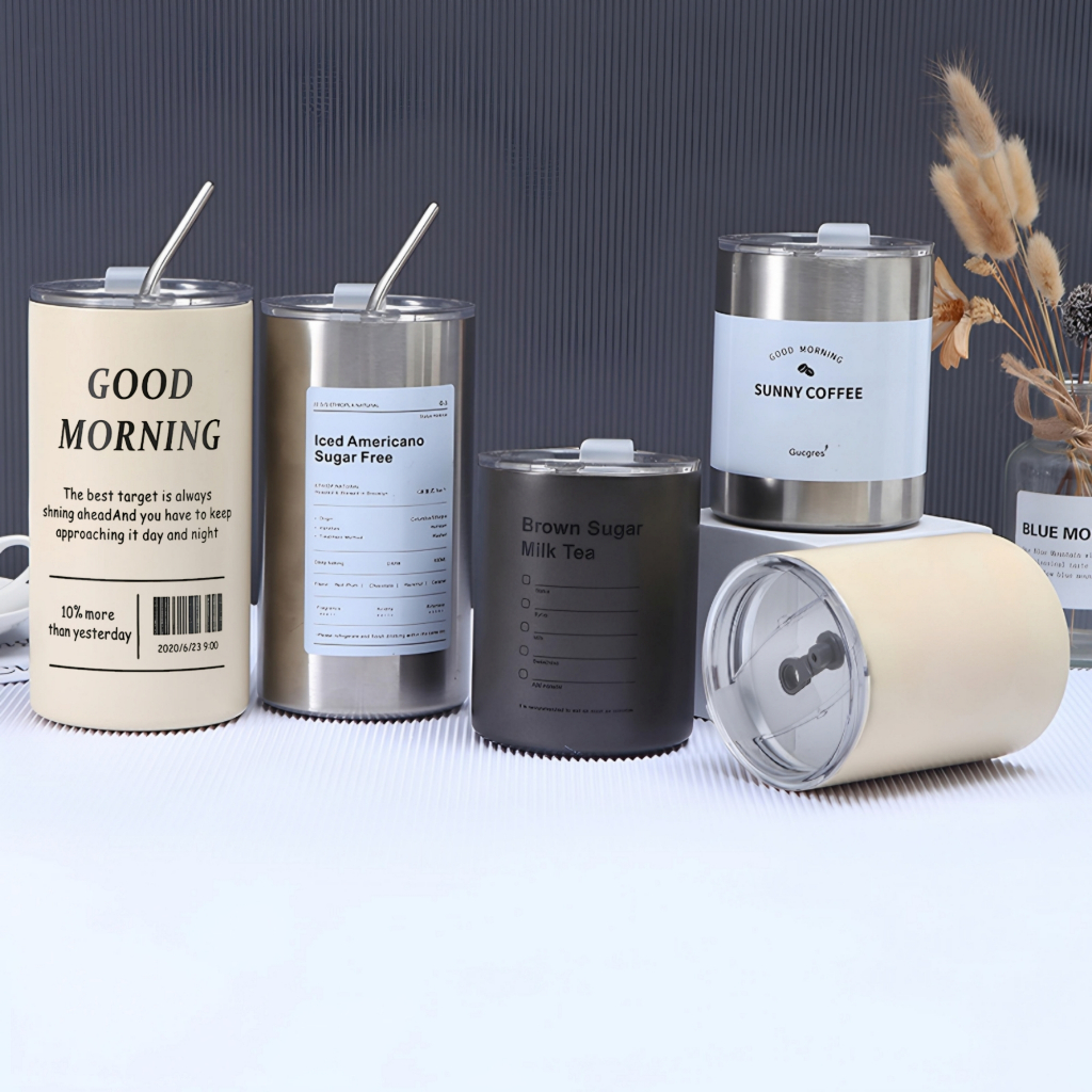 Jual Mug Kopi Stainless Steel + Sedotan 360ml & 600ml - Termos Kopi ...