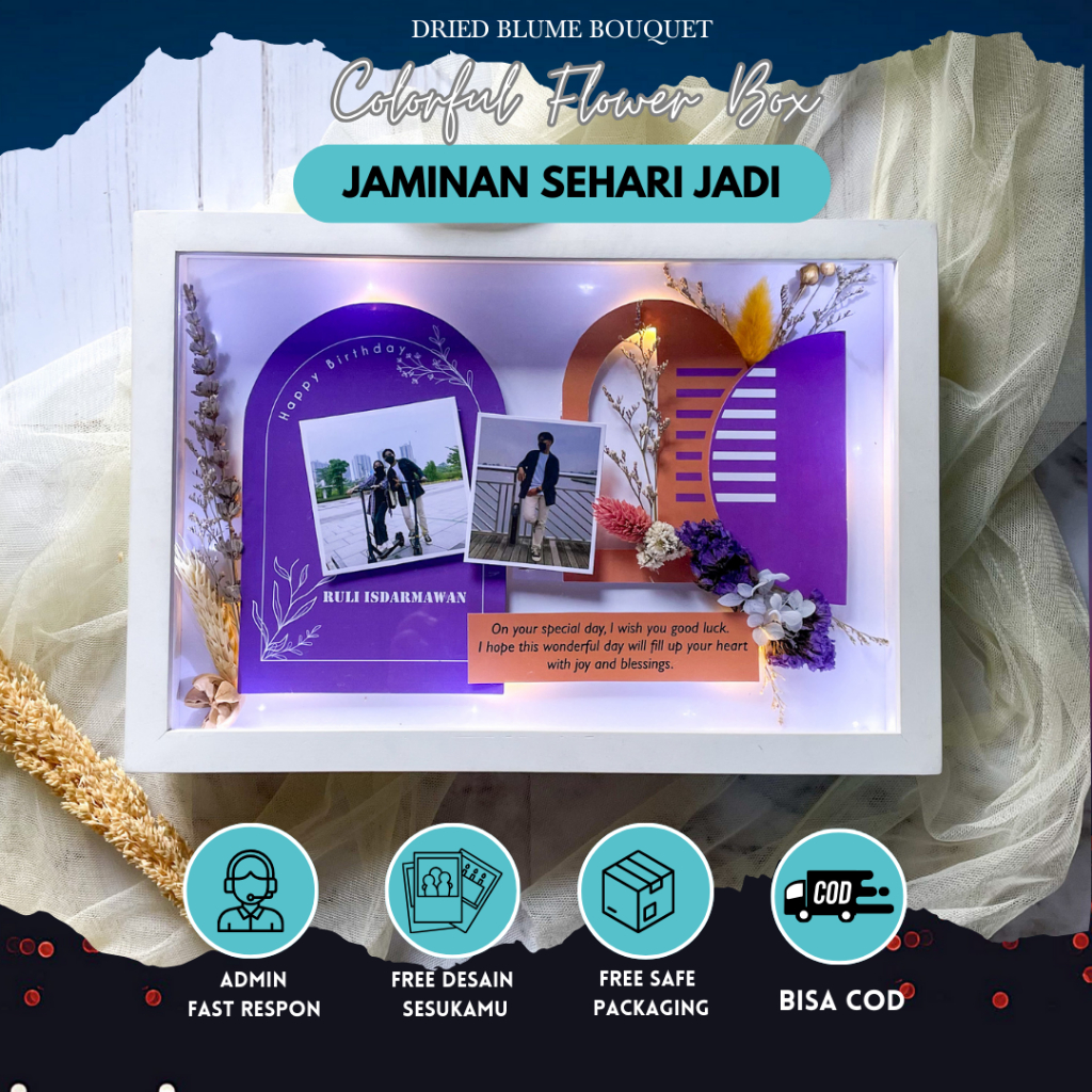 Jual Hadiah Wisuda Flower Box Estetik Colorful Gift Series with Pop Up Foto Bunga Kering dalam ...