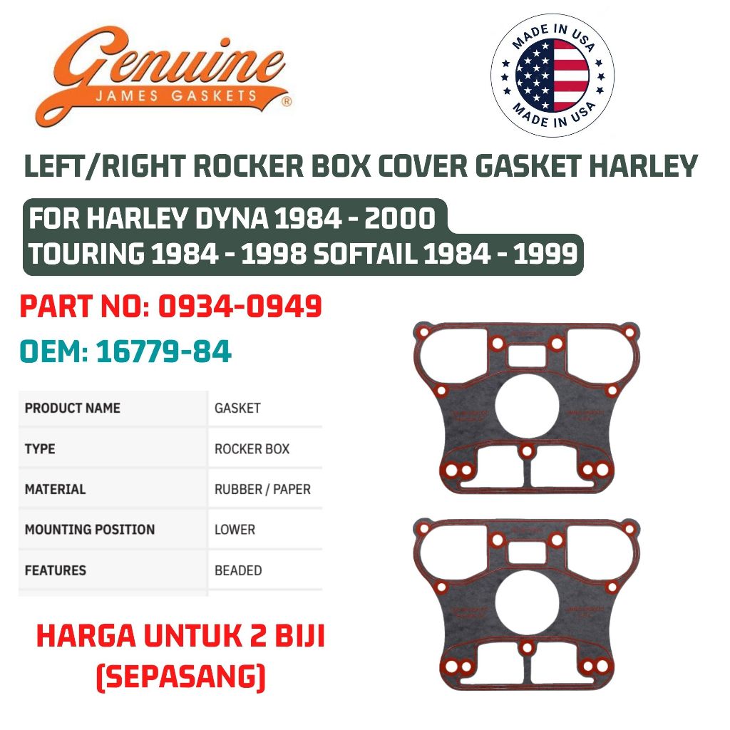 Jual LEFT OR RIGHT ROCKER BOX COVER GASKET HARLEY DYNA 1984 - 2000 ...
