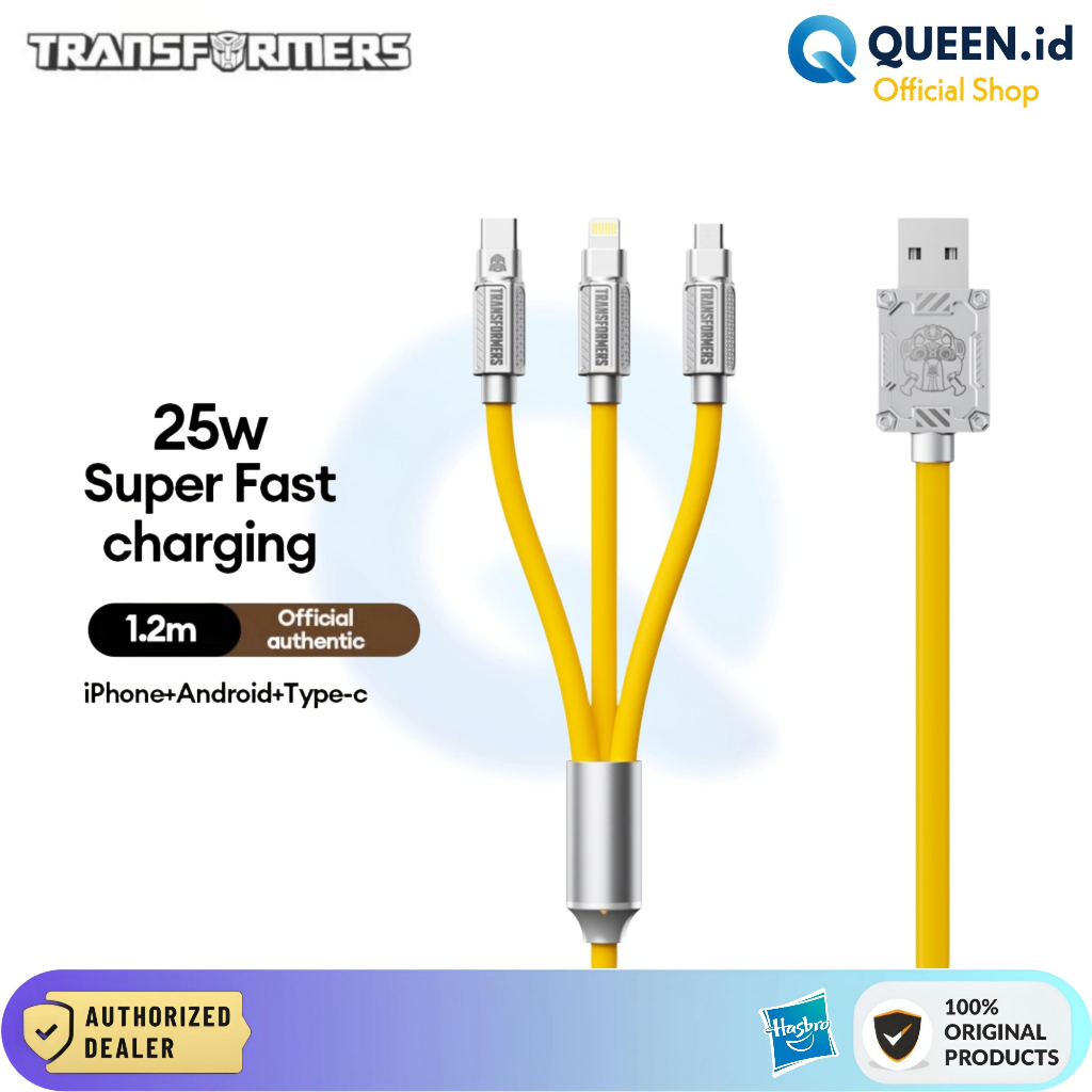 Jual TRANSFORMERS Kabel Charger 3in1 Micro USB TYPE C LIGHTNING 25W 3A 1.2M | Shopee Indonesia