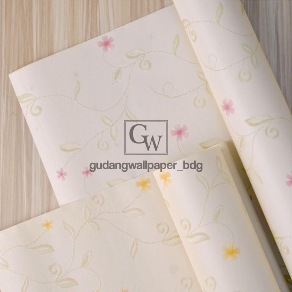 Jual Wallpaper Vinyl Dinding Bunga Kecil Akar Daun Estetik Warna Putih ...
