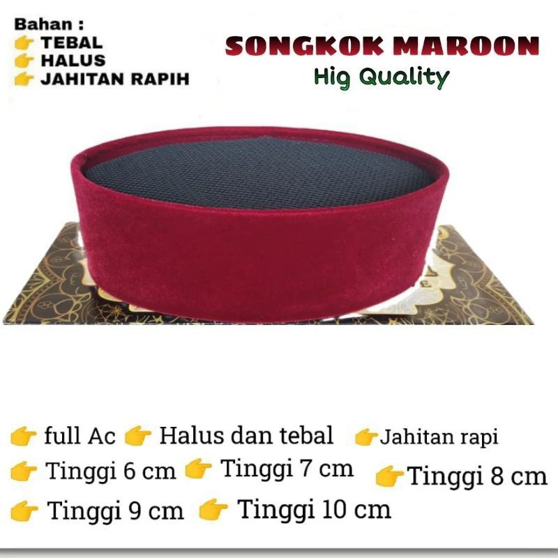 Jual Peci Merah MARON songkok Merah FULL AC Tinggi 6cm 7cm 8cm 9cm ...