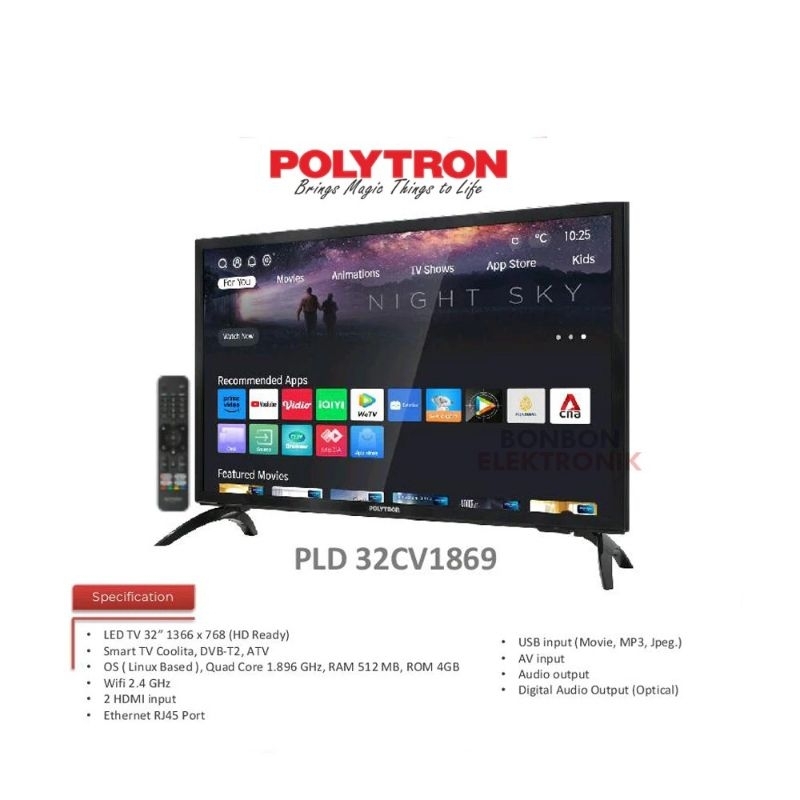 Jual POLYTRON LED EASY SMART DIGITAL TV 32Inch PLD 32CV1869 | Shopee Indonesia