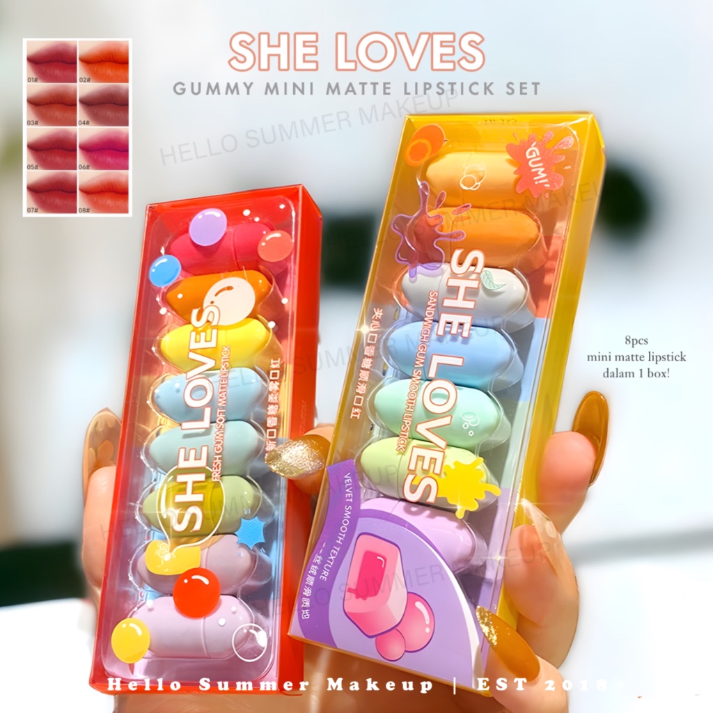 Jual SHE LOVER Gummy Smooth Matte Lipstick Set 8in1 | Shopee Indonesia