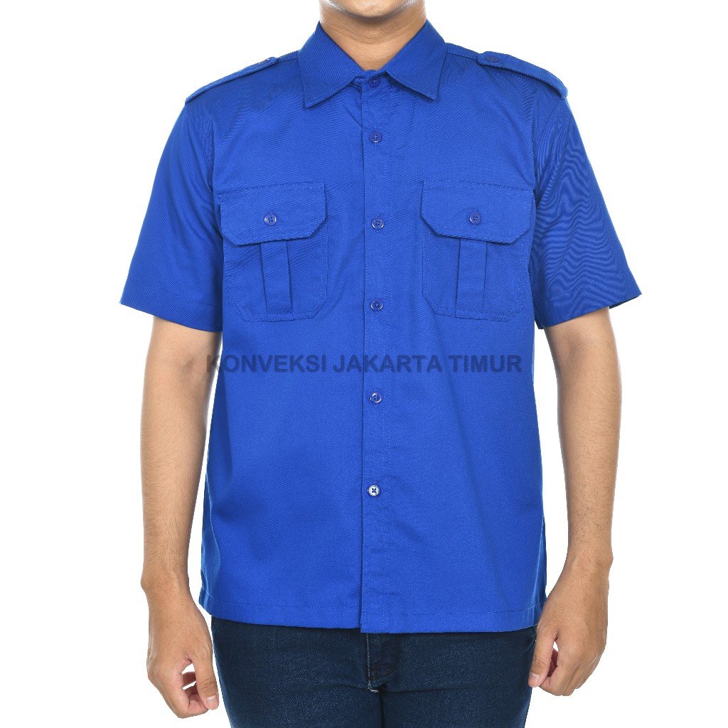 Jual Baju Kemeja PDL Biru Lengan Pendek Pria Wanita - Seragam Pakaian ...