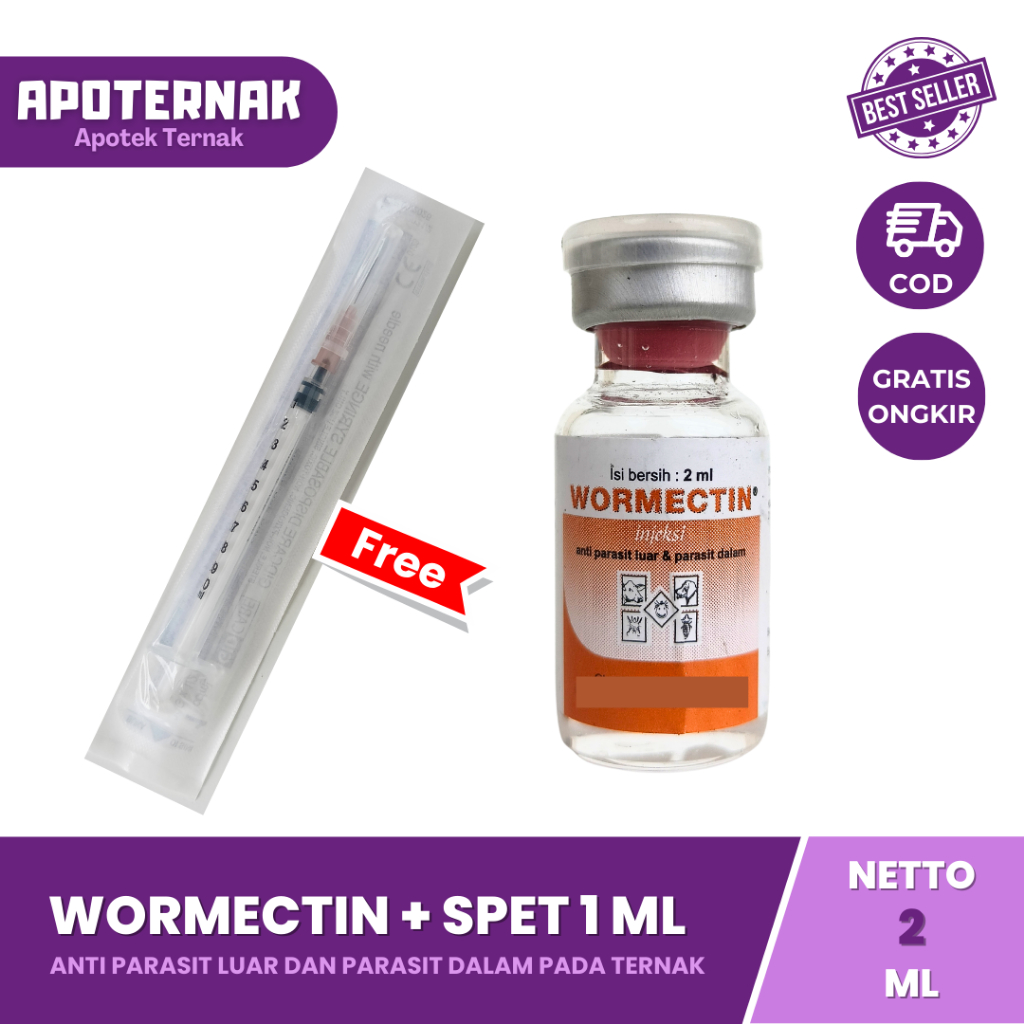 Jual WORMECTIN 2ml 5ml 20ml + Suntikan 1ml - Obat Scabies Gudik Jamur ...
