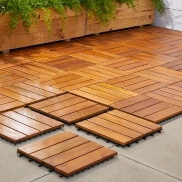 Jual DECKING TILE LANTAI KAYU JATI MOTIF LURUS BESAR UKURAN 30X30 CM ...