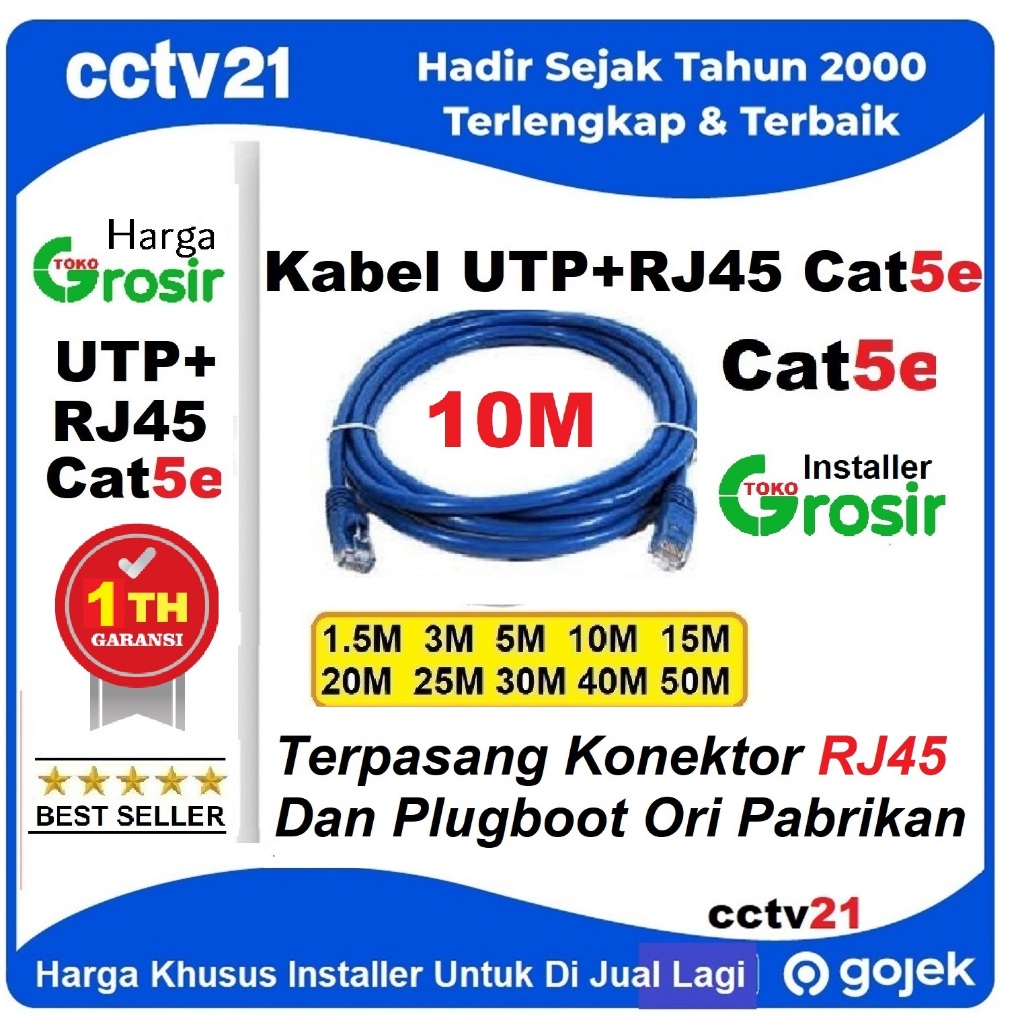 Jual Kabel LAN UTP Cat5e 10Meter Terpasang Konektor RJ45 dan Plugboot ...