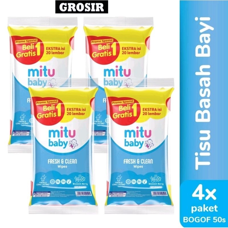Jual Tissue Basah Mitu Baby 50 sheet (Paket 4 banded ) | Shopee Indonesia