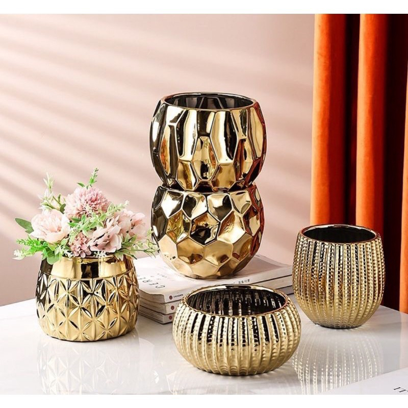 Jual VAS KERAMIK GOLD/ POT BUNGA KRAMIK GOLD | Shopee Indonesia