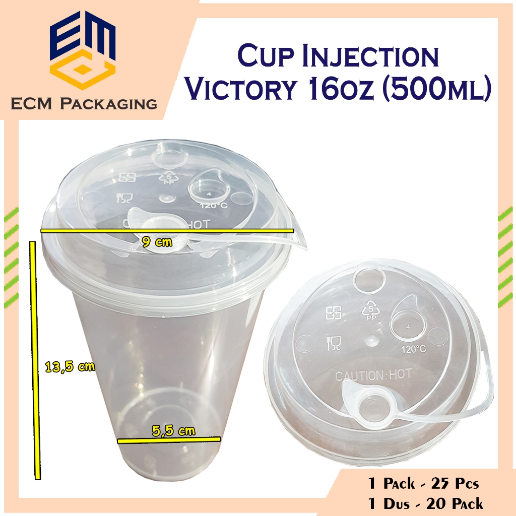 Jual Cup Injection 16oz + LID (Tutup) + Stopper BAHAN TEBAL (25pcs ...