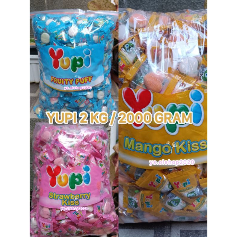 Jual Aneka Yupi 2 KG 2Kg Yupi kiss Strawberry, Mango Kiss & Fruity Puff Kiloan asli Pabrik Exp ...