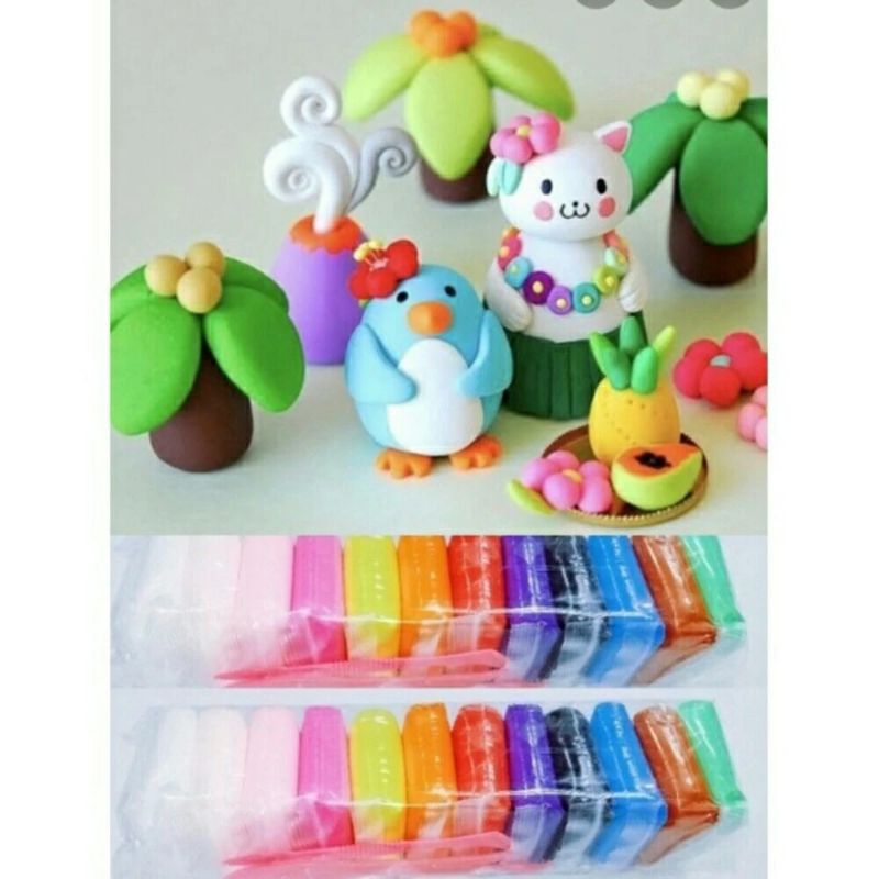 Jual Clay Mainan Anak isi 12pcs / Mainan Edukasi Lilin anak / Polymer ...