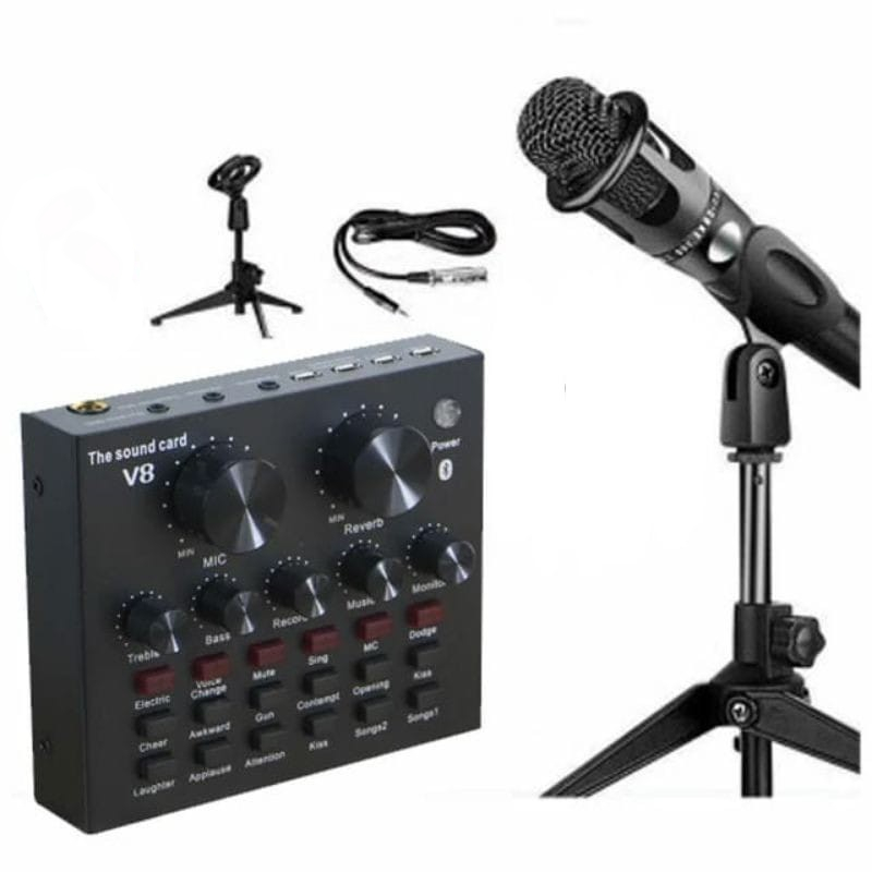 Jual ( TERMURAH ) PAKET MICROPHONE Mic Condenser v+8 Tripod + SOUNDCARD ...