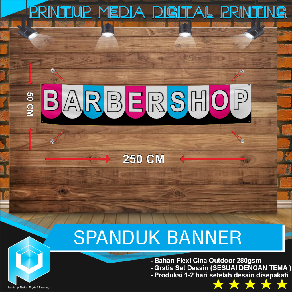 Jual SPANDUK BANNER BARBERSHOP FREE DESAIN CUSTOM UKURAN 250 X 50 ...