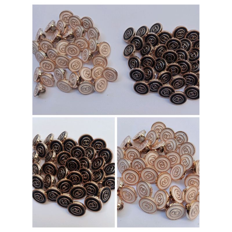 Jual 100 pcs kancing Jamur / Kancing Baju motif Chanel Hitam putih gold ...