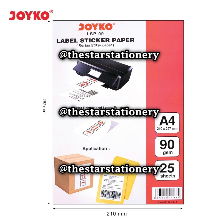 Jual (1 Pak Isi 25 Lembar) GROSIR Label Sticker Paper Joyko LSP-09 A4 ...